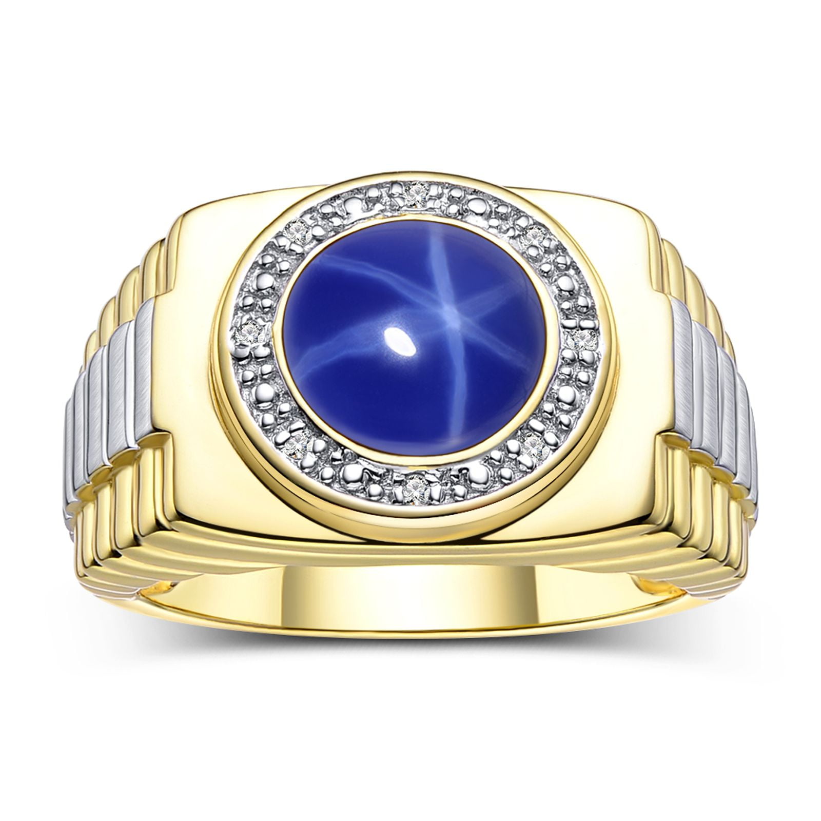 RYLOS Men's Rings Yellow Gold Plated Silver Ring Cabochon Gemstone ...