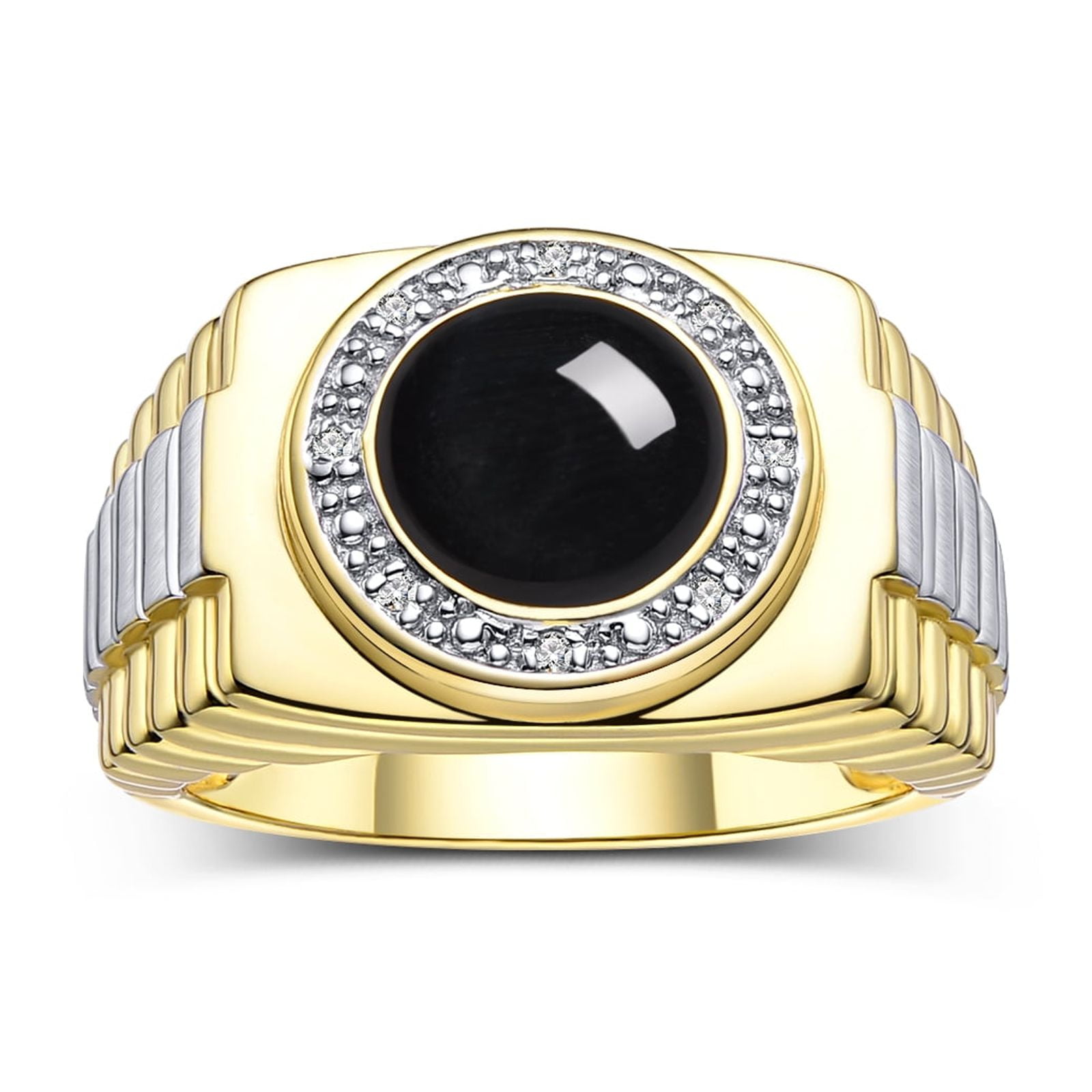 RYLOS Men's Rings Yellow Gold Plated Silver Ring Cabochon Gemstone ...