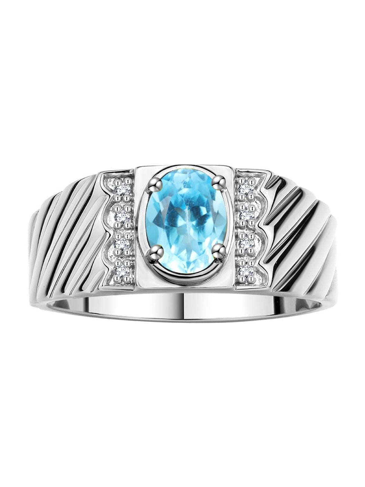 Rylos Sterling Silver Classic 8X6MM Oval Blue Topaz & Sparkling Diamond ...