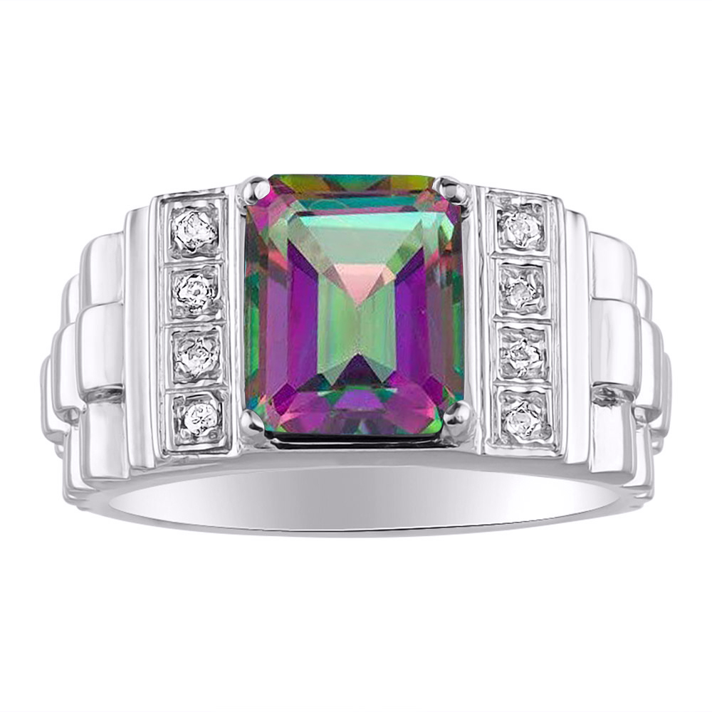 RYLOS Mens Rings Sterling Silver Designer Style 10X8MM Emerald Cut ...