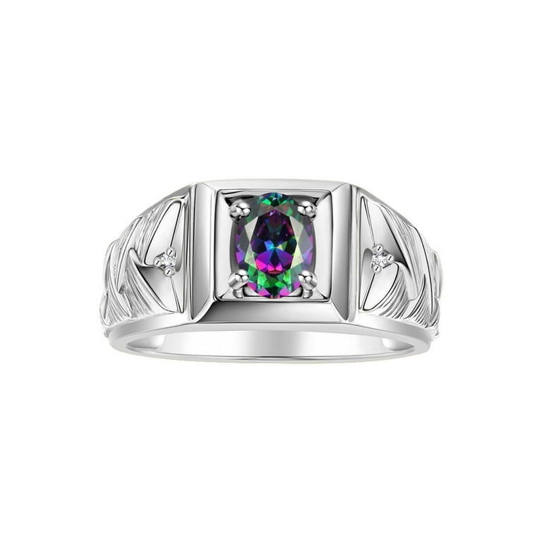Rylos Men s Rings Sterling Silver Rings Designer Weave Band 7x5mm Oval Gemstone Diamond Ring Alexandrite June Birthstone Rings for Men Size 13
