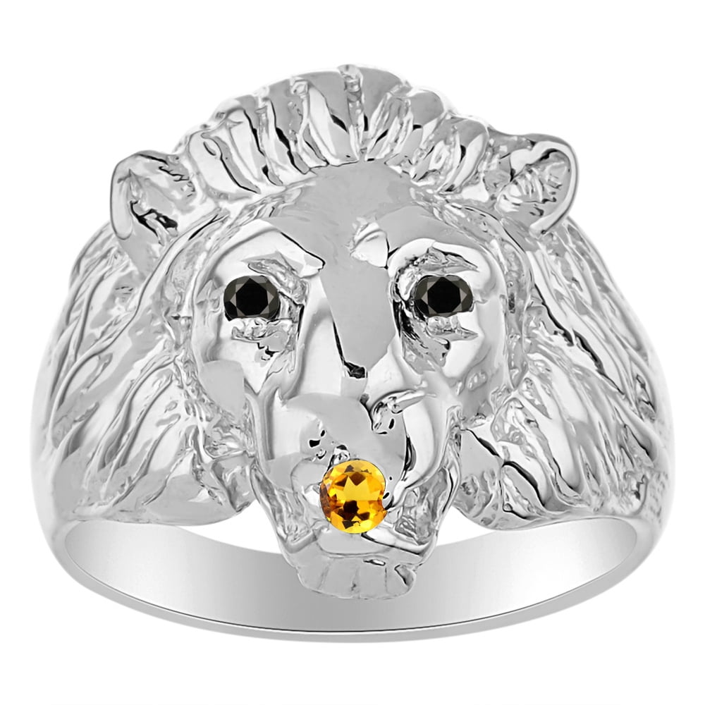 RYLOS Rings Sterling Silver Lion Head Ring Black Diamonds Eyes ...