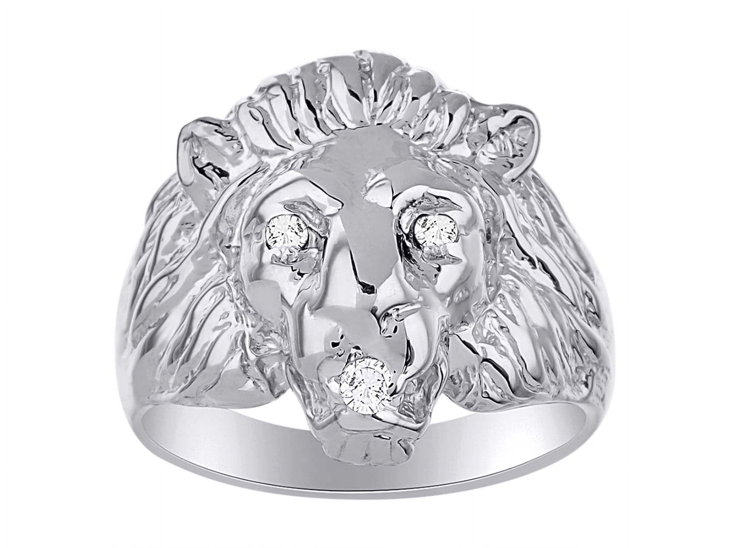 RYLOS Mens Rings Sterling Silver Lion Head Ring Genuine Diamond in ...