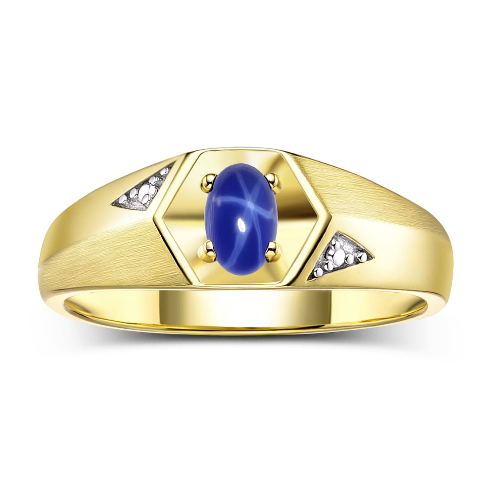 Rylos Yellow Gold Plated Silver Classic 6X4MM Oval Blue Star Sapphire ...