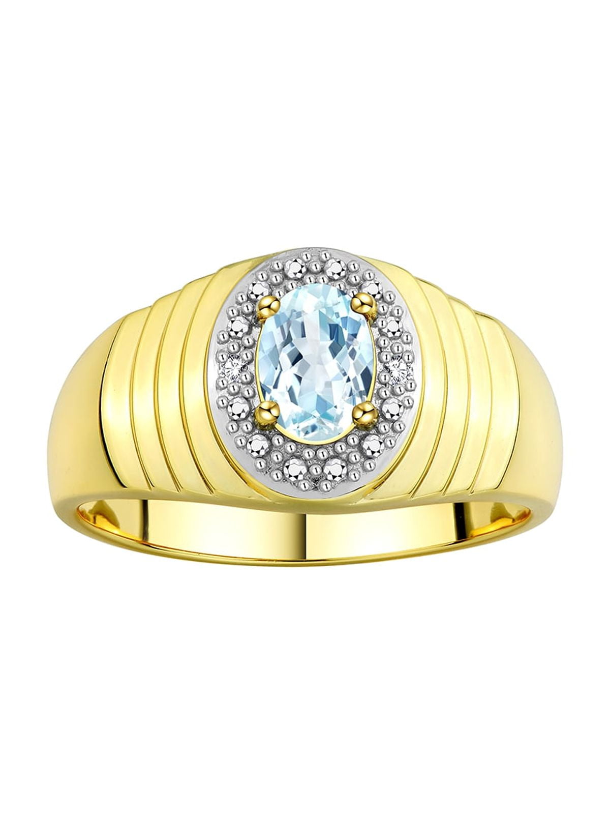 RYLOS Men's Rings Yellow Gold Plated Silver Classic Halo Of Diamonds ...