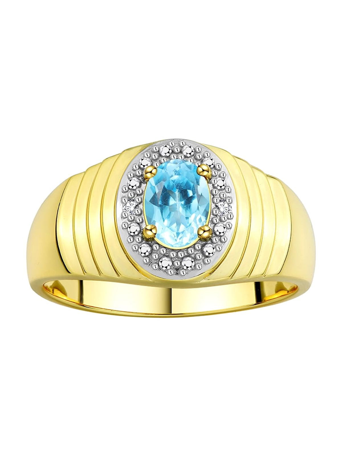 RYLOS Men's Rings Yellow Gold Plated Silver Classic Halo Of Diamonds ...