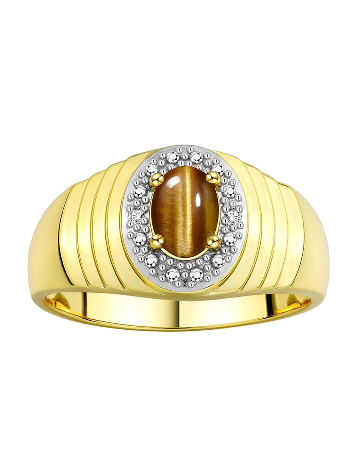 RYLOS Men's Rings Yellow Gold Plated Silver Classic Halo Of Diamonds ...