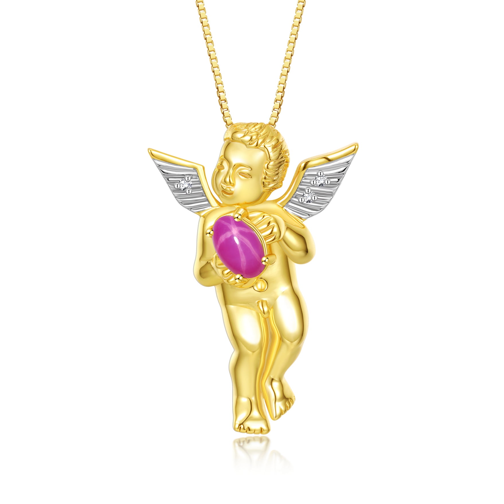 Rylos Yellow Gold Plated Silver Guardian Angel Necklace with 6X4MM Star ...