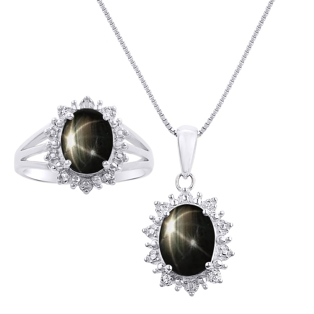 *RYLOS Princess Diana Inspired Matching Jewelry Set Black Star Sapphire ...