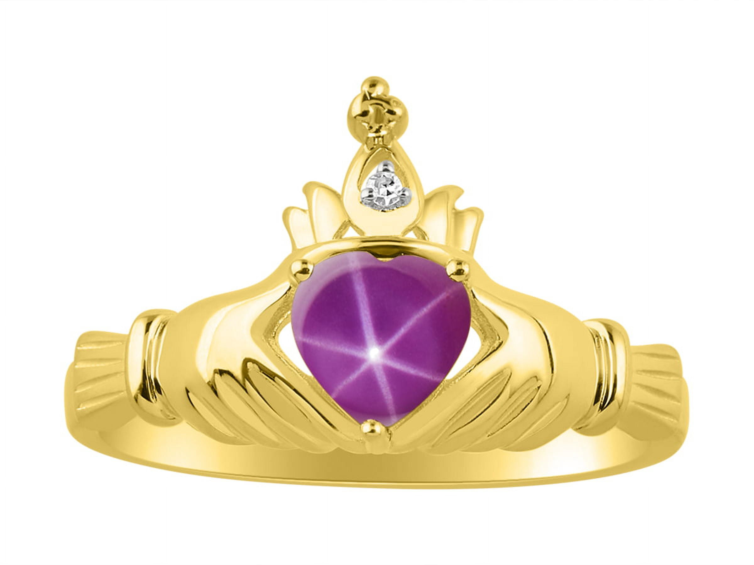 RYLOS Rings 14K Gold Plated Silver Claddah Love, Loyalty & Friendship Ring Heart 6MM Gemstone ...