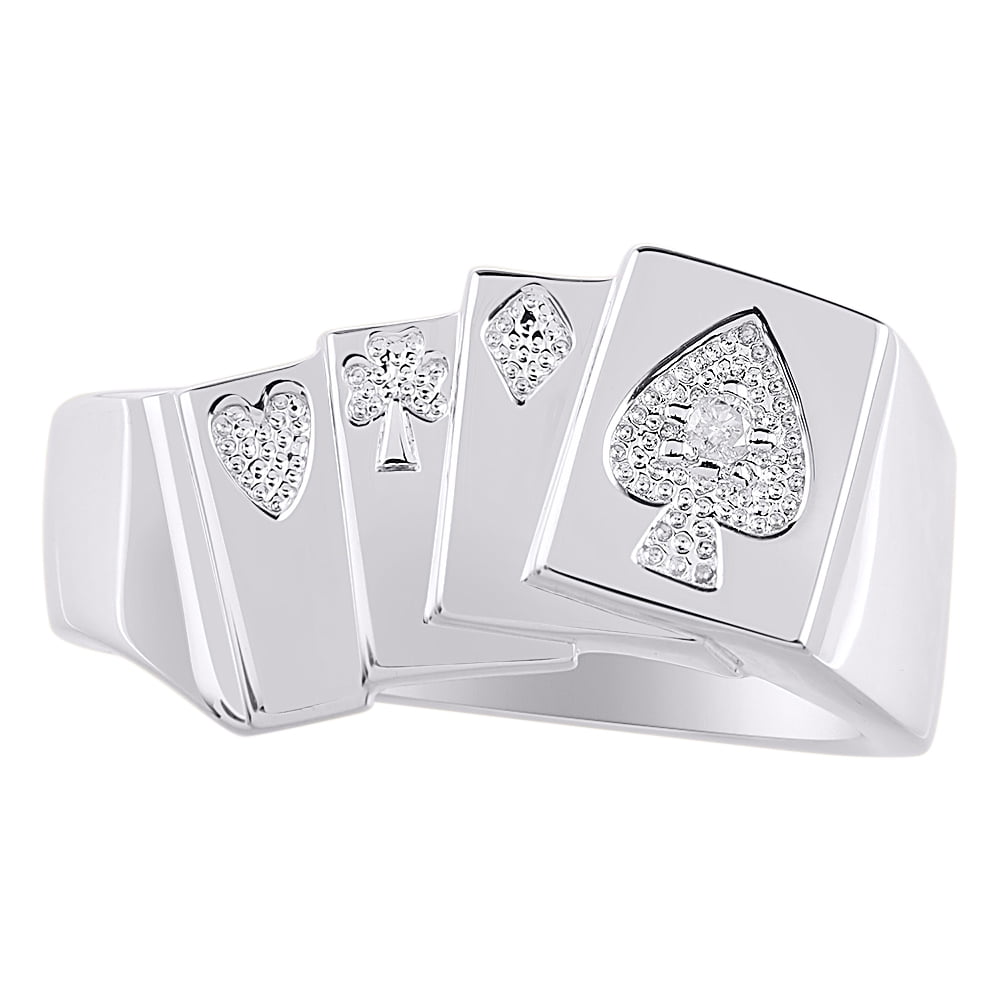 RYLOS Rings 14K White Gold Designer 4 of a Kind Aces; Lucky Poker Royal ...