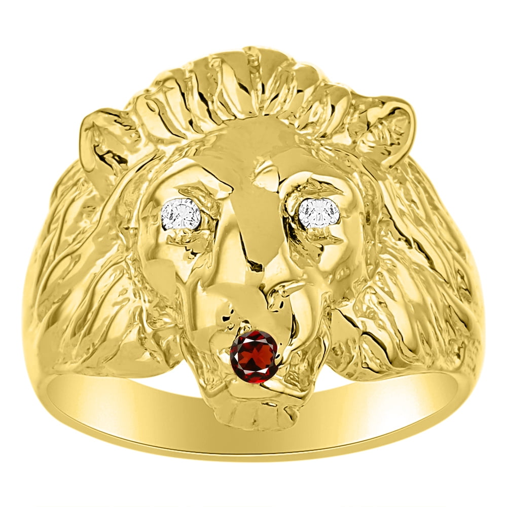 RYLOS Rings Gold Plated Silver Lion Head Ring Diamonds in Eyes ...