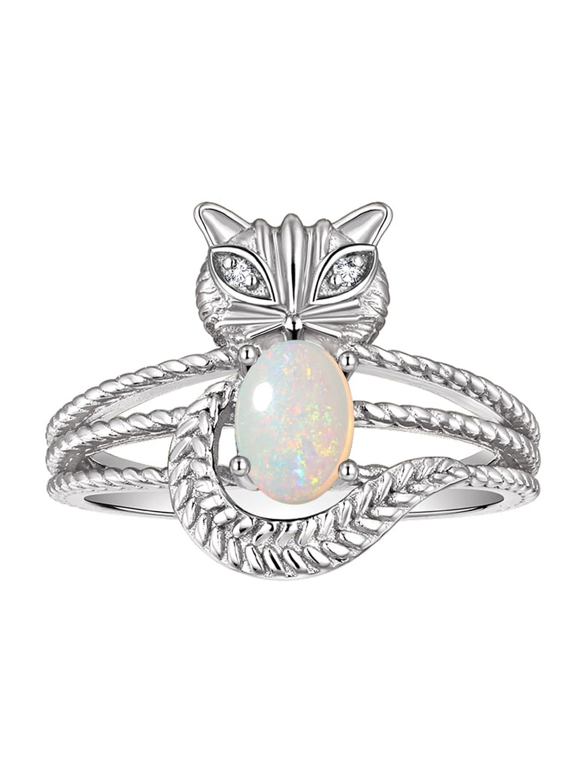 RYLOS Rings for Women 14K White Gold CAT Ring Oval 7X5MM Gemstone ...