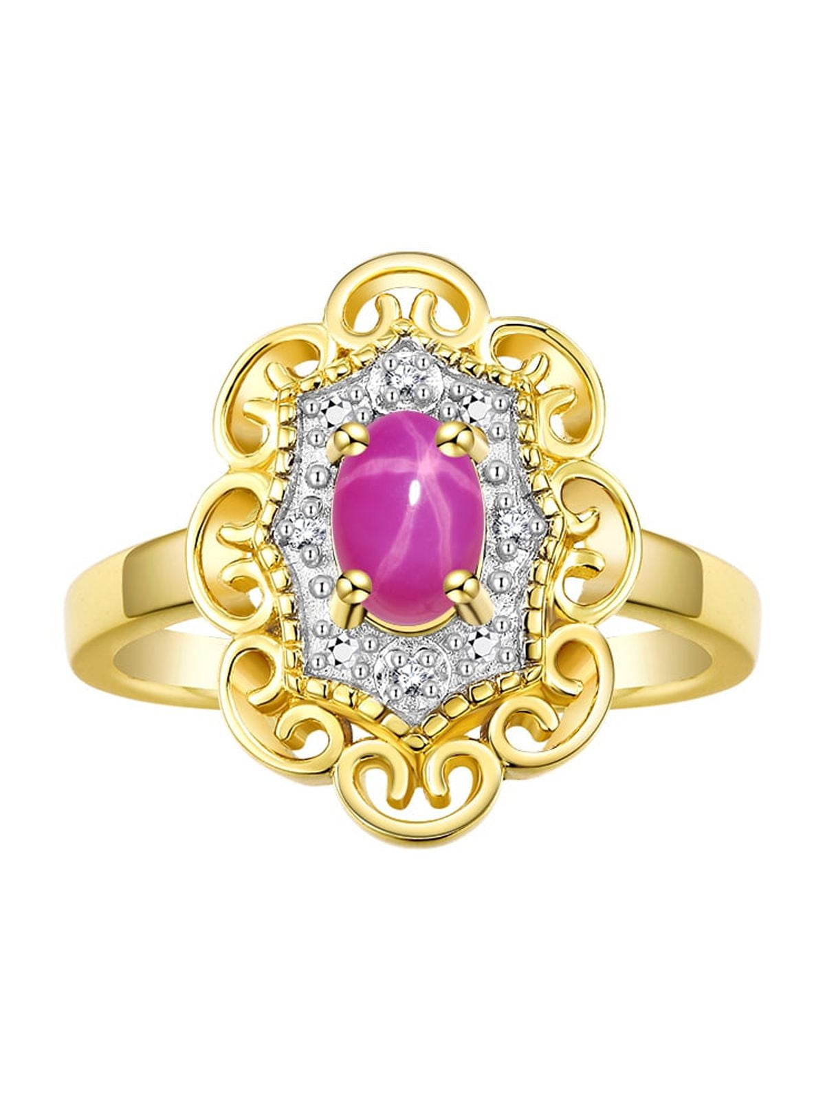 Rylos Yellow Gold Plated Silver Floral Designer Ring with 6x4 MM Oval ...
