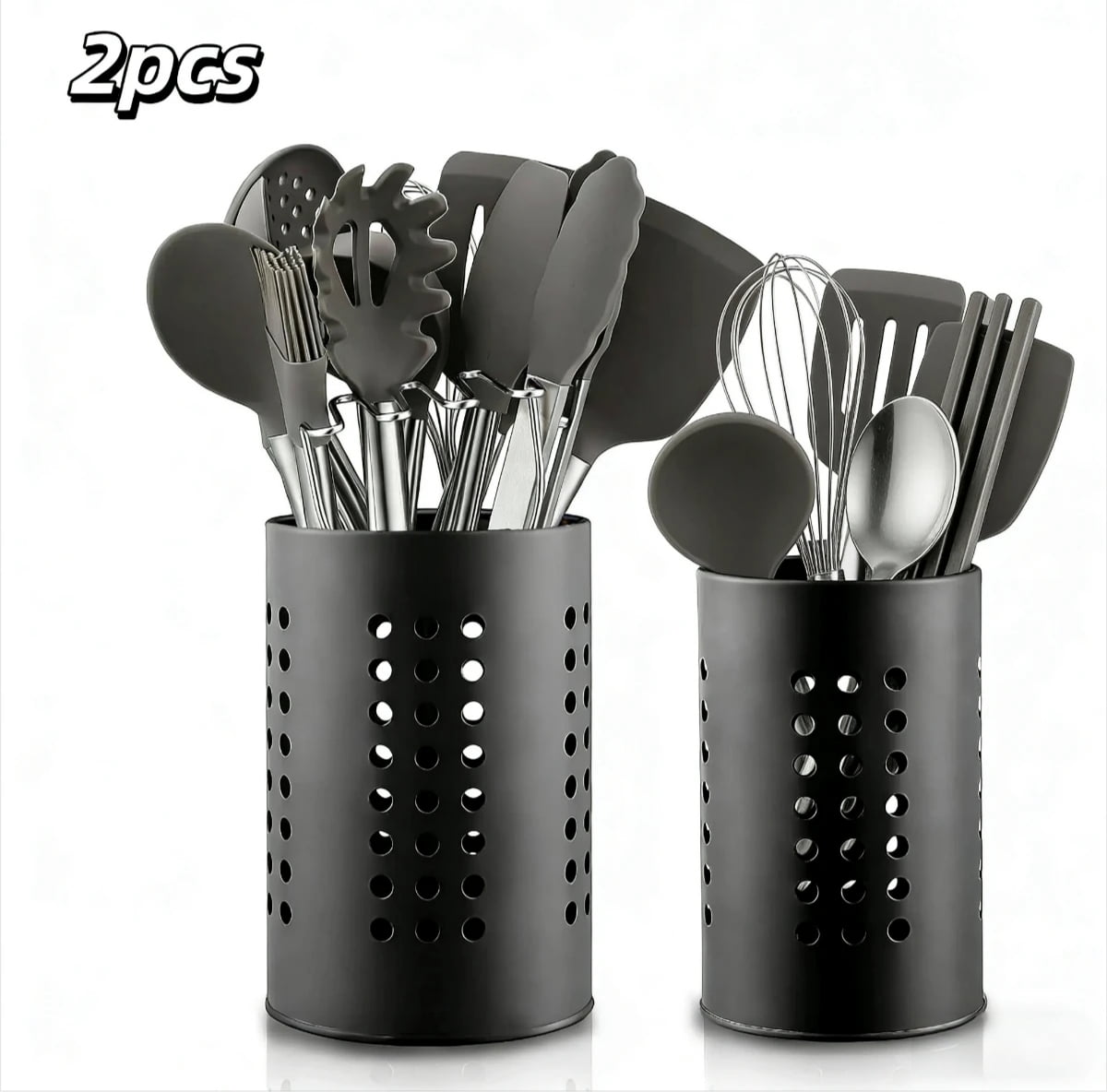 RYLZX 2 Pieces Kitchen Utensils Holder for Counter Top, Black Stainless ...