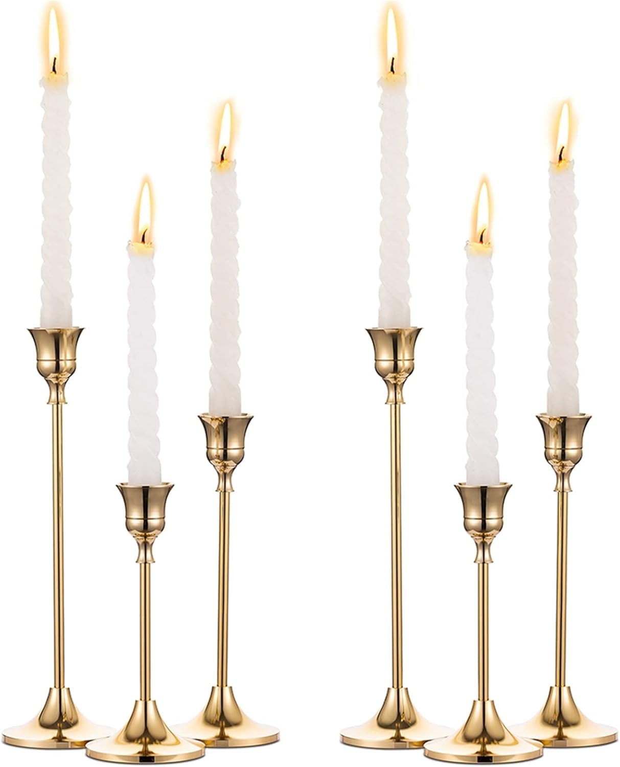 RYLZX 2 Sets(6 Pcs) Brass Gold Metal Taper Candle Holders Candlestick ...
