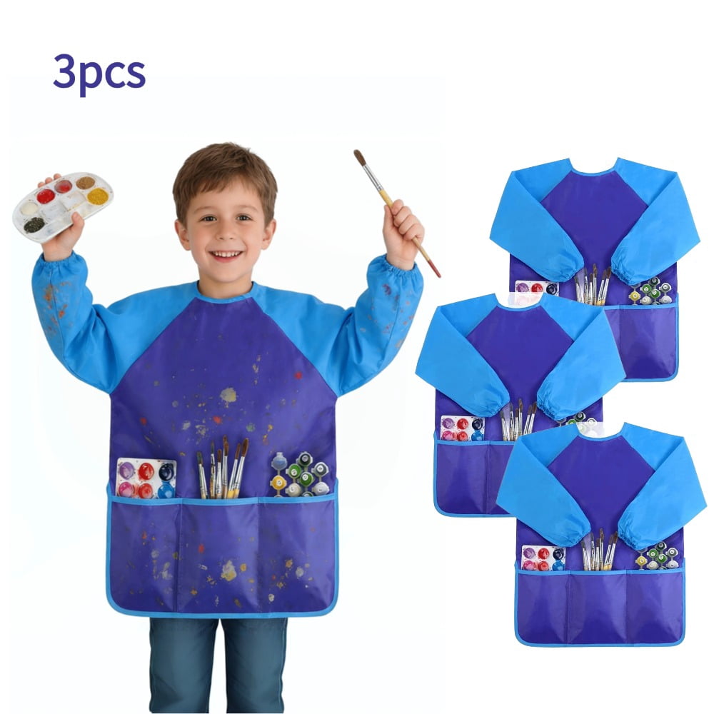 RYLZX 3Pcs Kids Art Smock, Toddlers Painting Apron Waterproof Children ...