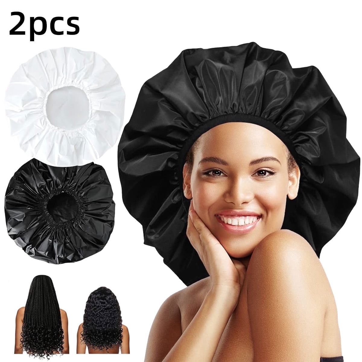 RYLZX 2 Pcs Super Jumbo Waterproof Shower Caps for Women, Reusable ...