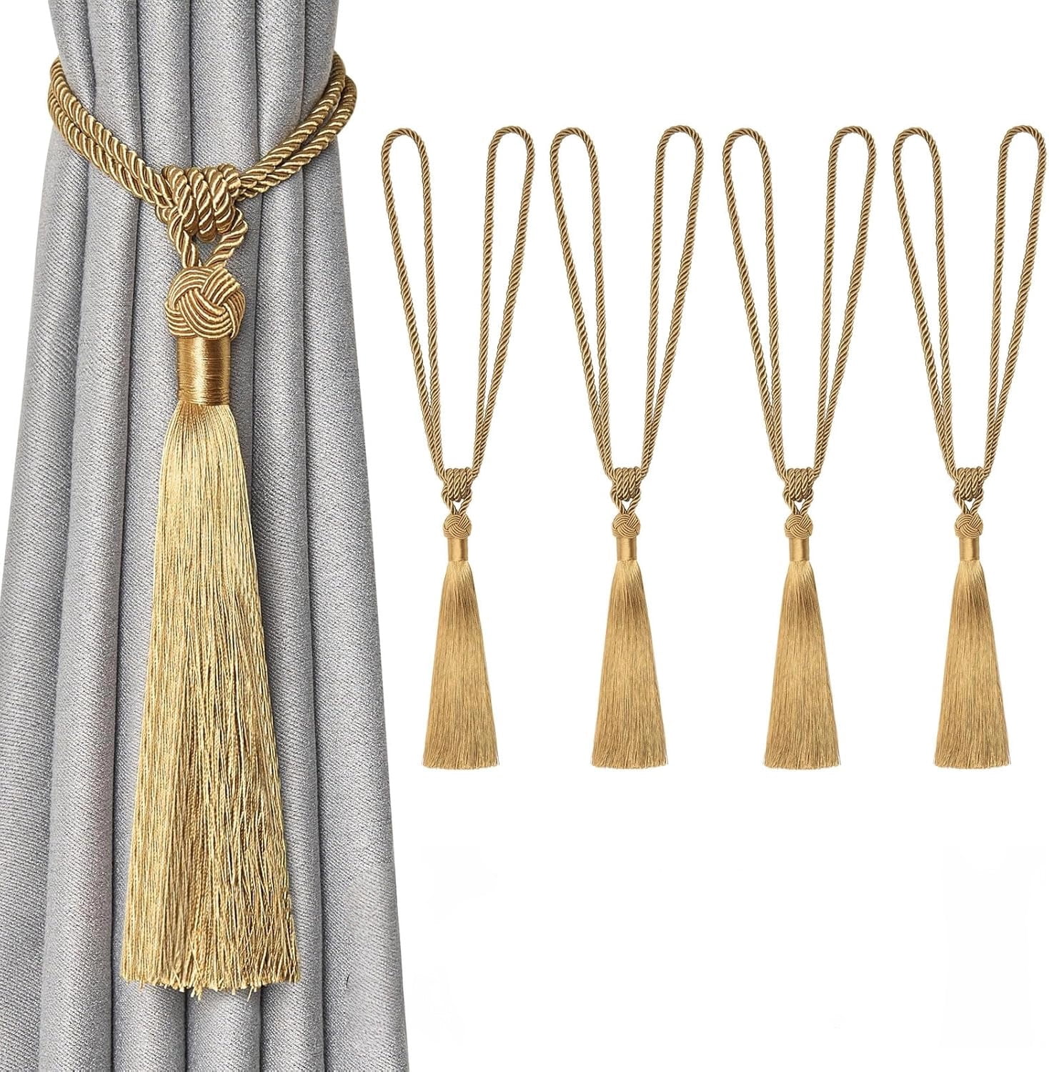 RYLZX4 Pack Long Tassel Curtain Tiebacks Handmade Braided Rope Knot ...