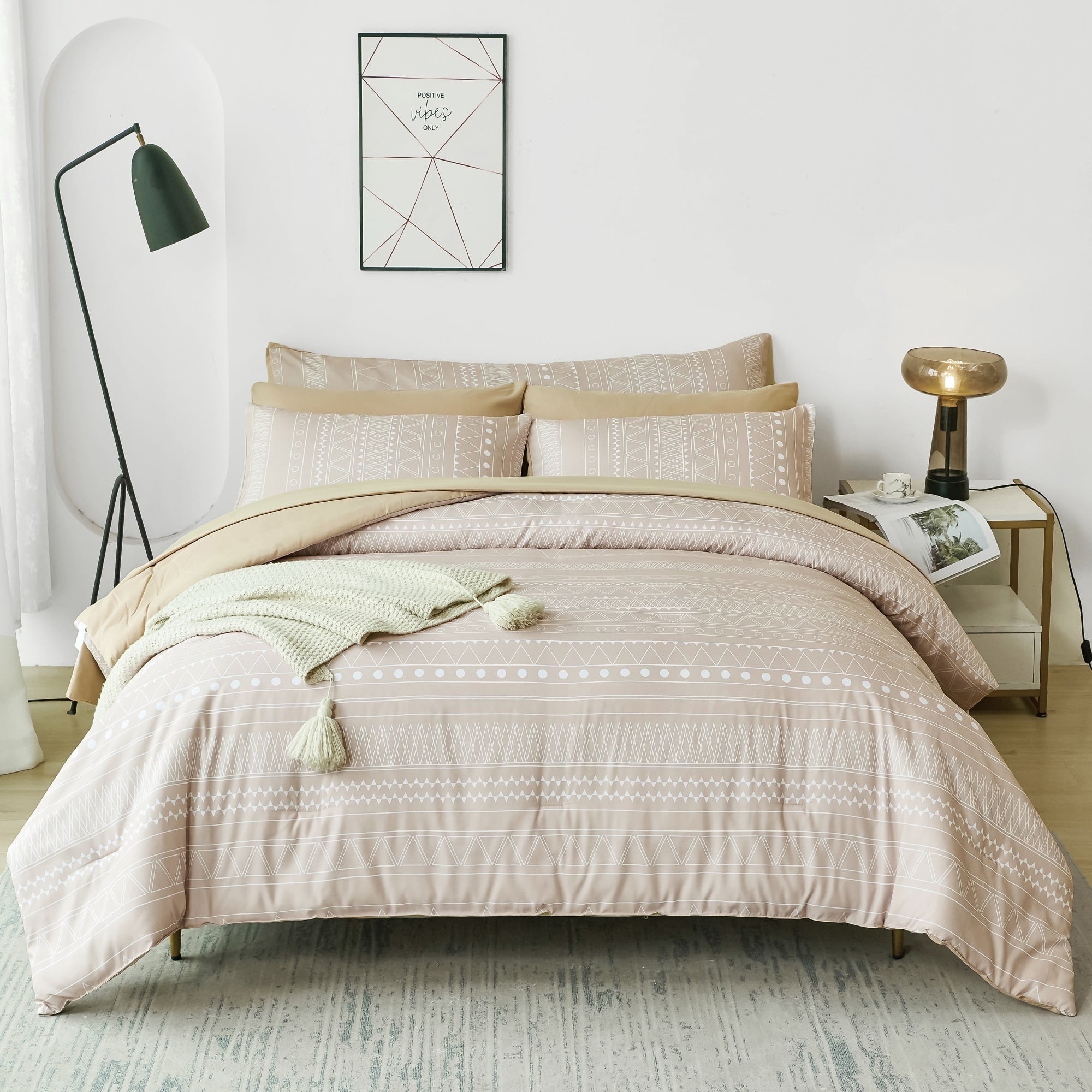 RYNGHIPY Full Size Beige Comforter Set, Lightweight Soft Bed in a Bag ...