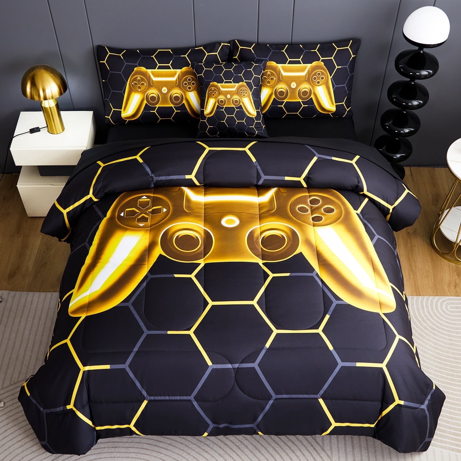 RYNGHIPY Bed in a Bag Full Boys Game Console Comforter Set Gradient ...