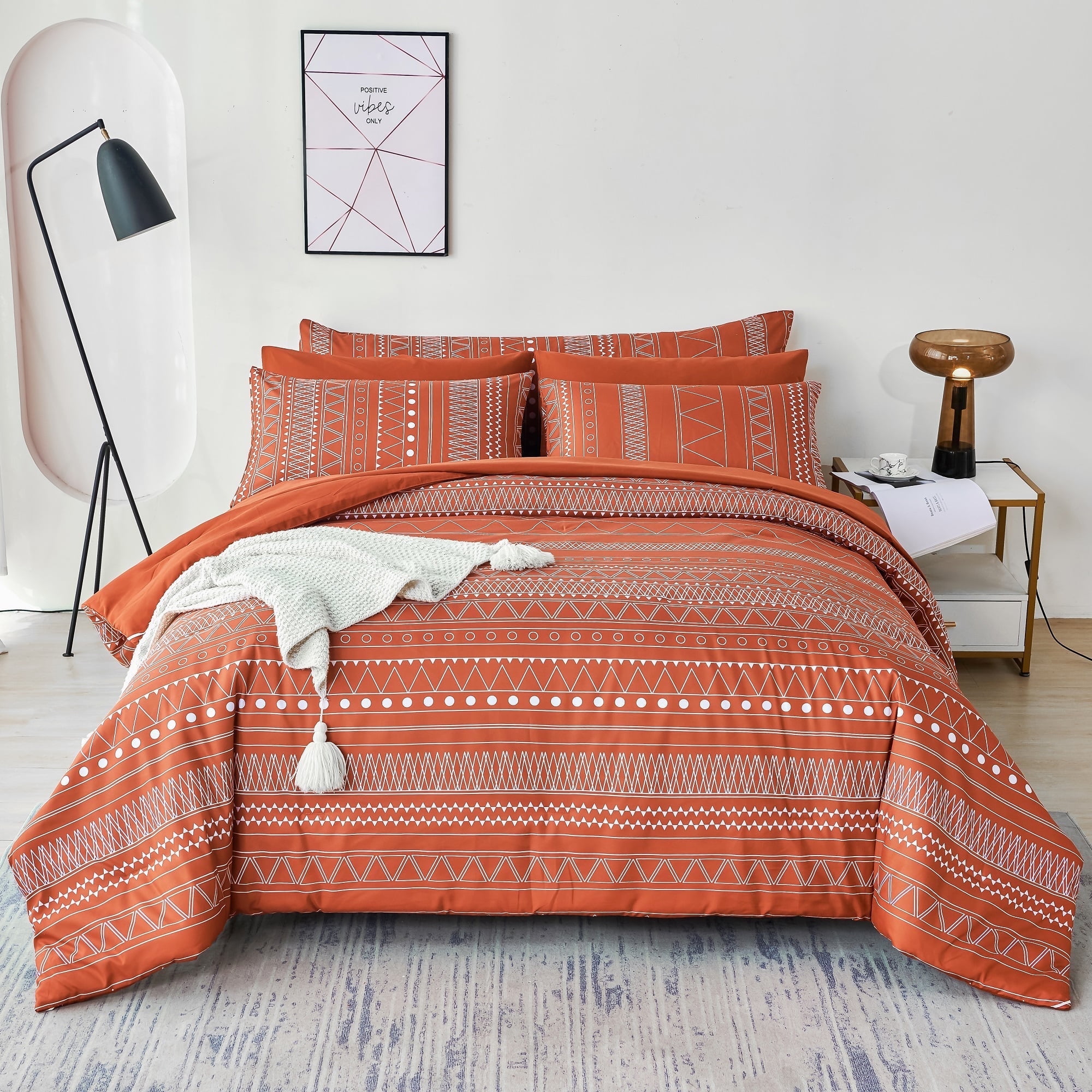 RYNGHIPY Burnt Orange Comforter Set Queen Size, Pumpkin Rust Boho Bed ...