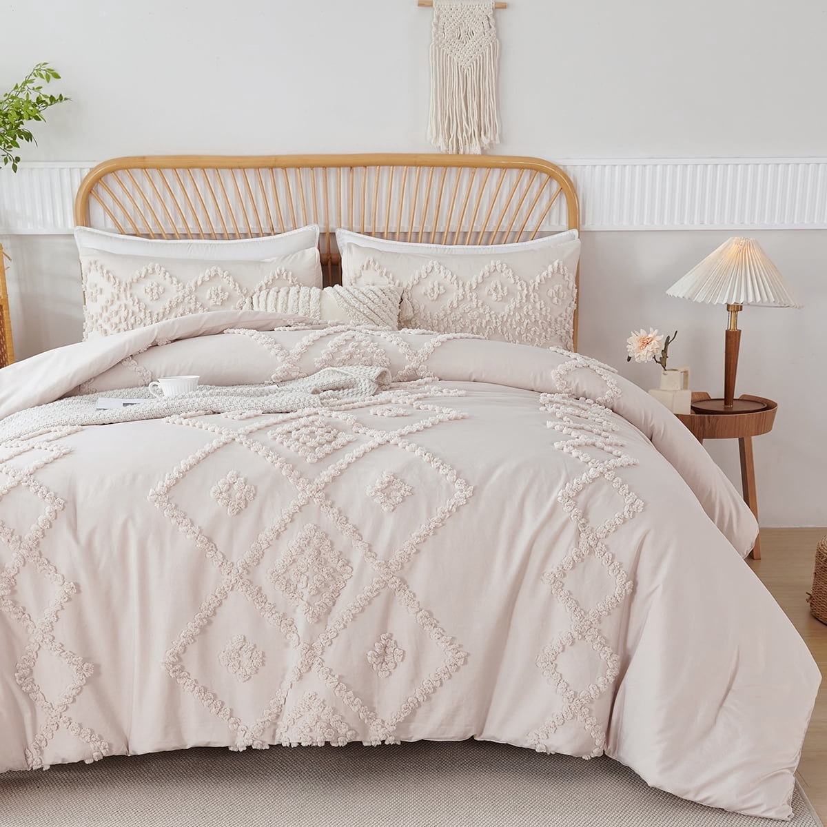 RYNGHIPY Queen Comforter Set Beige Tufted Jacquard 3 Pcs Bed Set for ...
