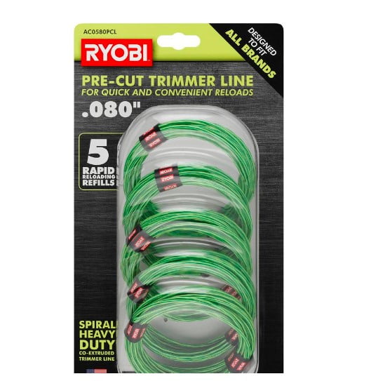 Ryobi 0.080” x 16 ft Pre-Cut Spiral String Trimmer Lines, 5 Pack ...