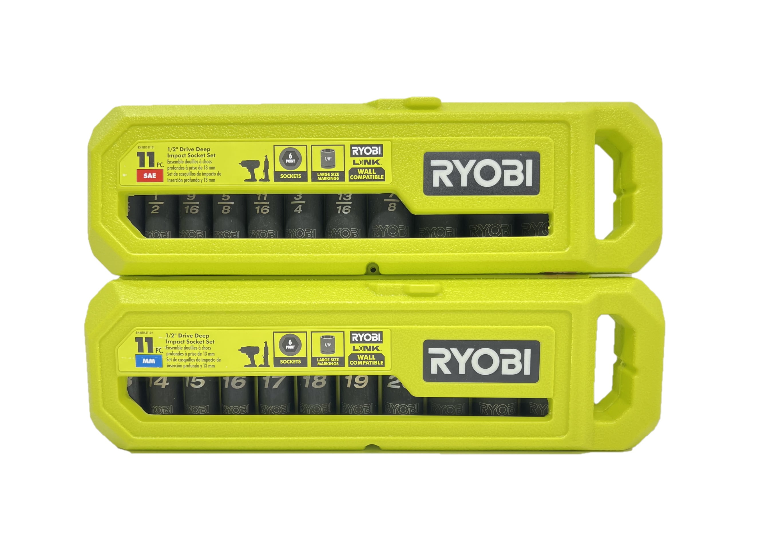 RYOBI 1/2 in SAE & Metric Deep Impact Socket Set, 6 Point (22-Piece ...