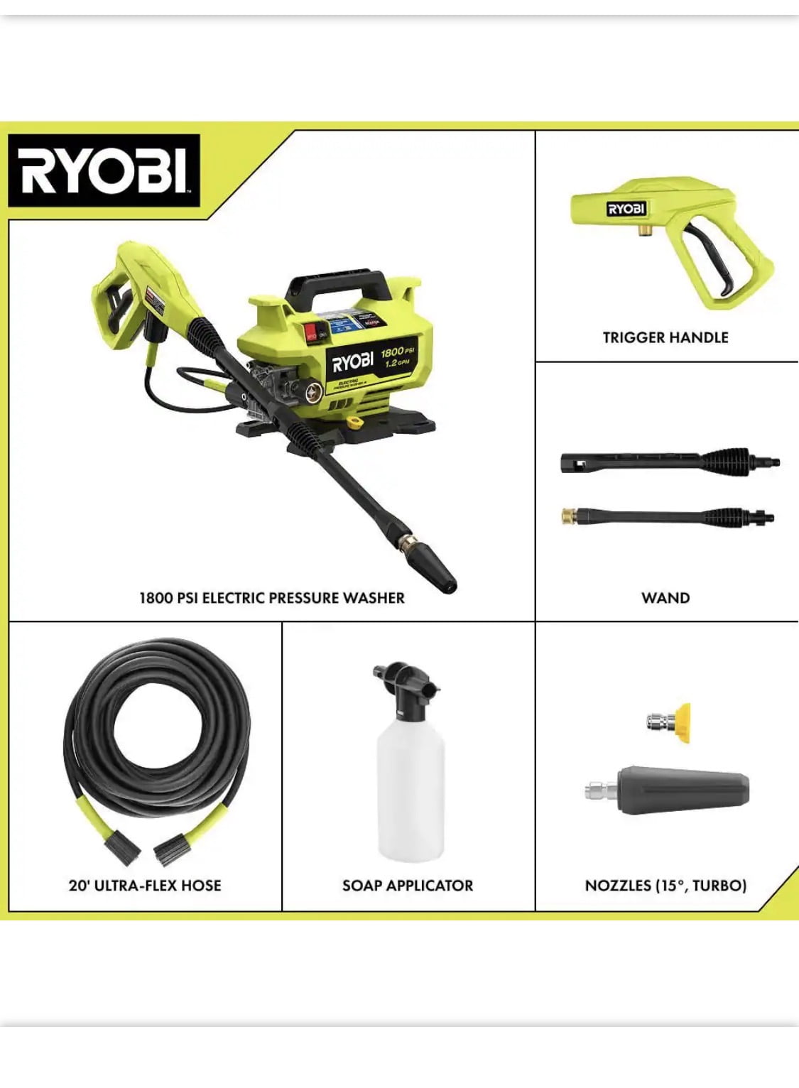 RYOBI 1800 PSI 1.2 GPM Cold Water Corded Electric Pressure Washer ...