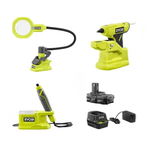 RYOBI 18V Cordless 3 - Tool Hobby Kit with Magnifying Clamp Light ...