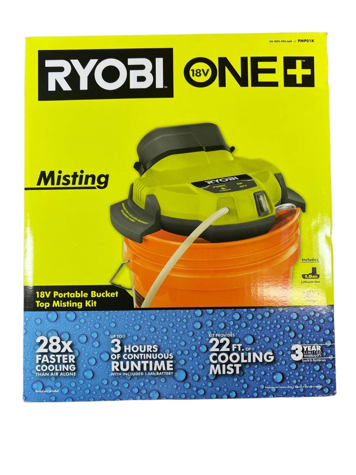 RYOBI - 18V Portable Bucket Top Misting Kit with 1.5 Ah Battery and 18V ...