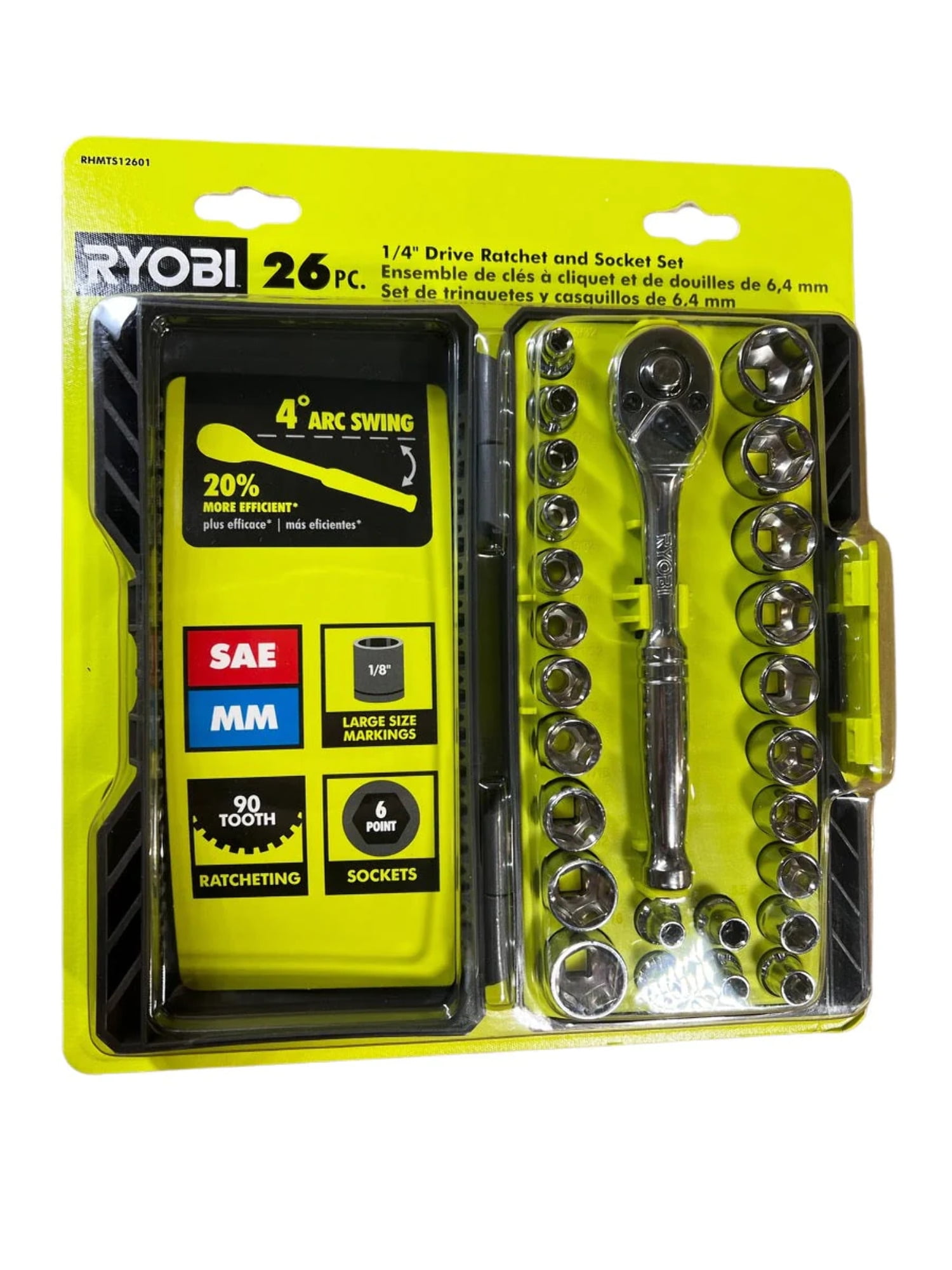 RYOBI 26-Piece 1/4 in. Drive Ratchet and Socket Set - Walmart.com
