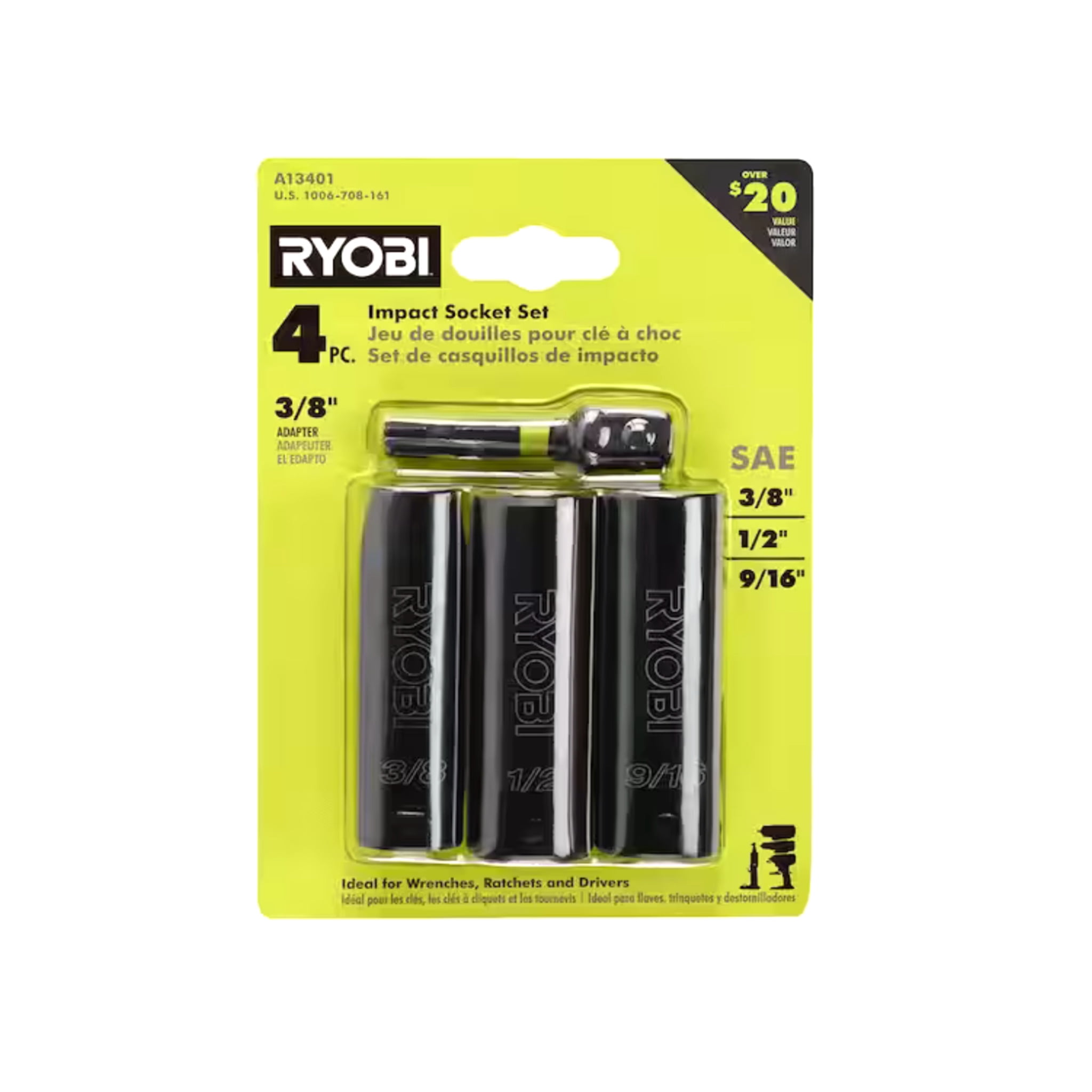 RYOBI 3/8 in. Drive SAE Impact Socket Set (4-Piece) - Walmart.com