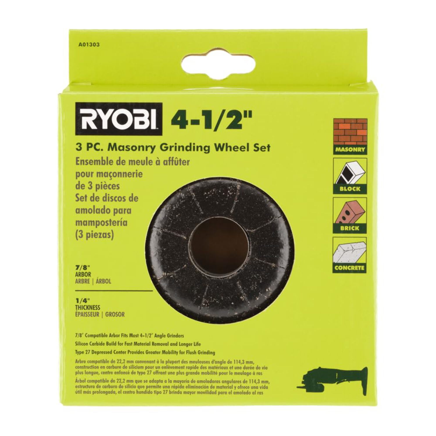RYOBI 3 PC. 4-1/2"" Masonry Grinding Wheel Set, BLACK - Walmart.com