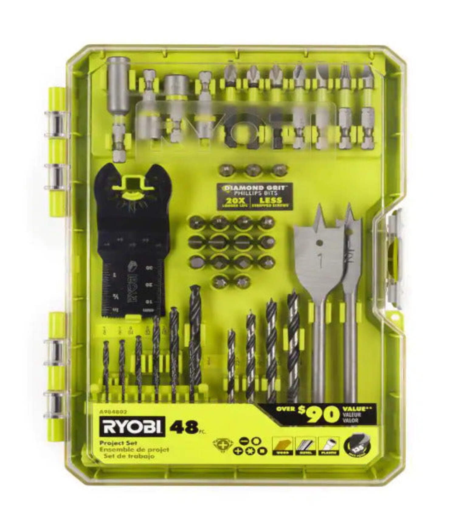 Ryobi 48-Piece Tool Kit, Cutting, Drilling, Driving, Diamond Grit Bits ...