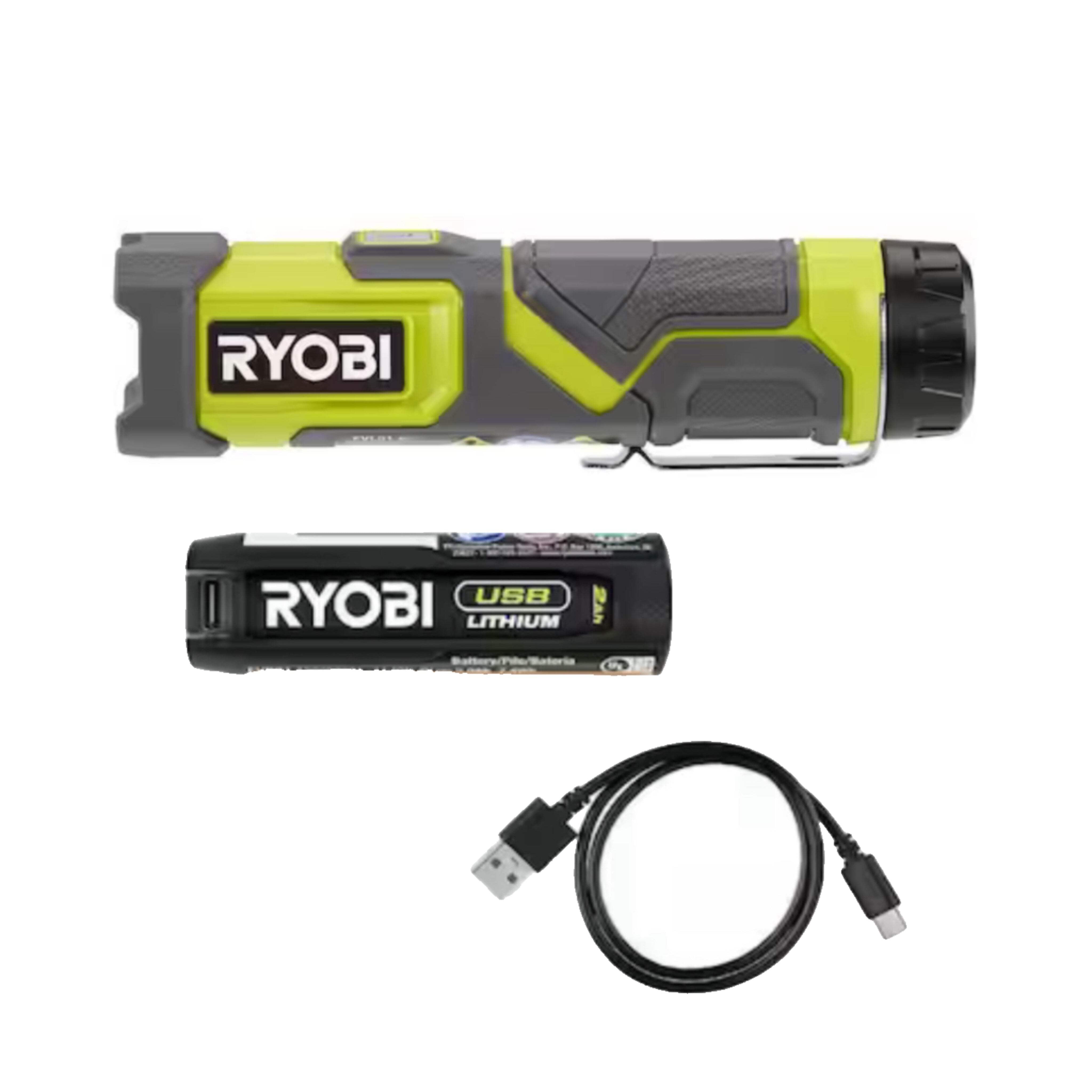 RYOBI 600 Lumens LED USB Lithium Compact 3-Mode Flashlight Kit ...