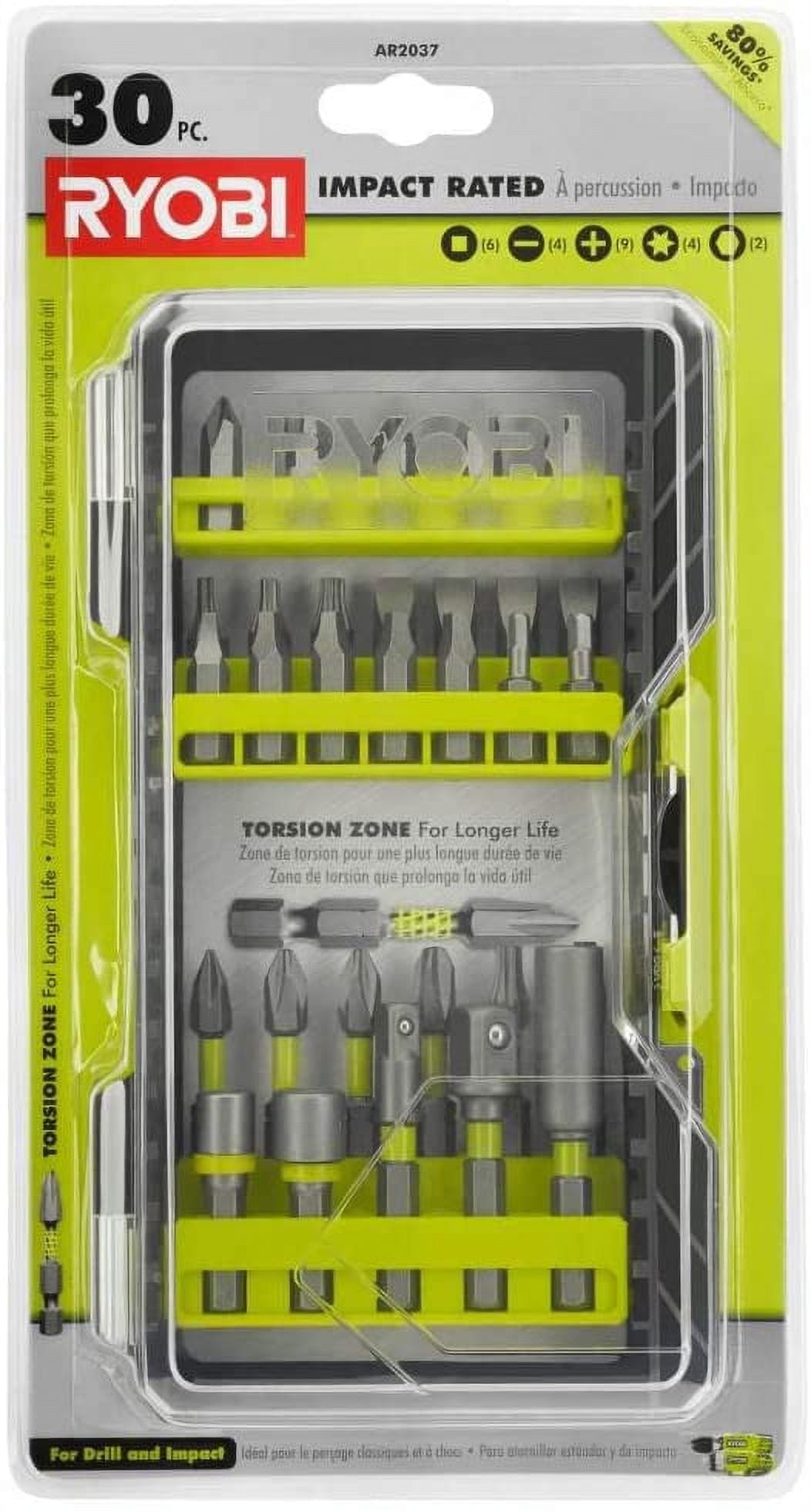 RYOBI AR2037 Impact Rated Drill & Driver Tools Set, 30-Piece Kit ...