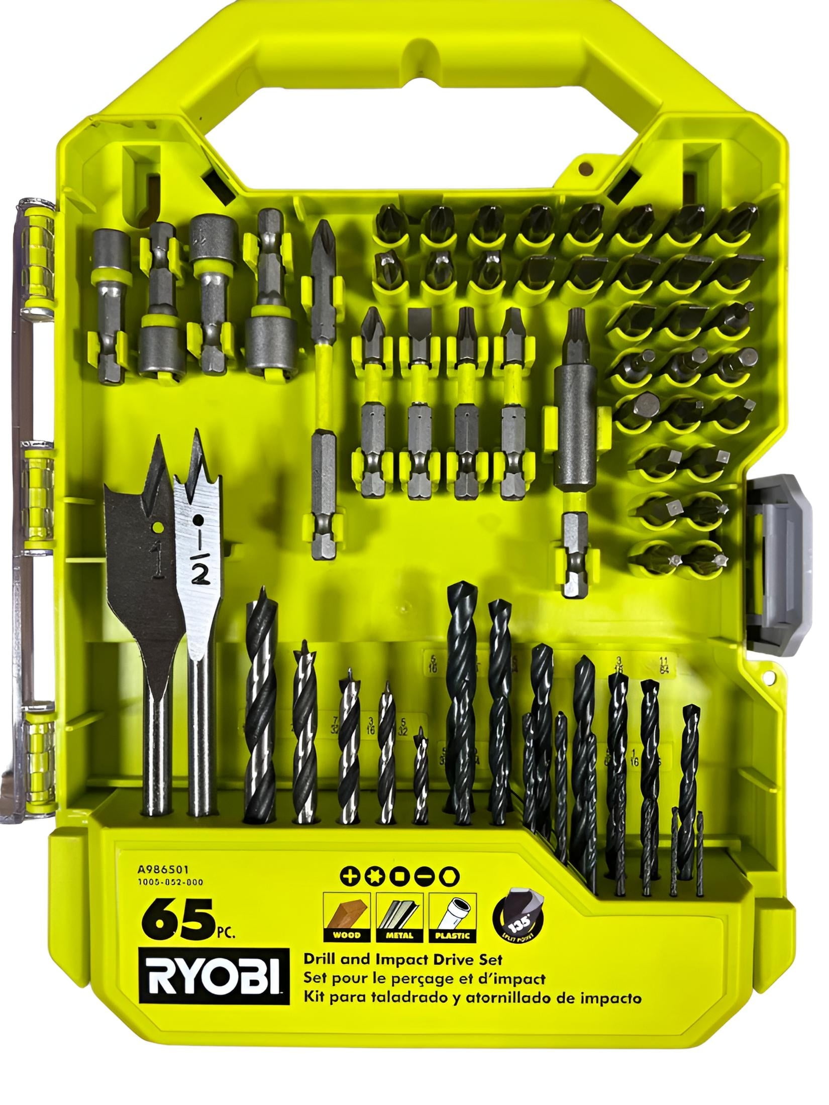RYOBI Compact Power Driver Combo Set - 65-Piece Drill and Impact Drive ...