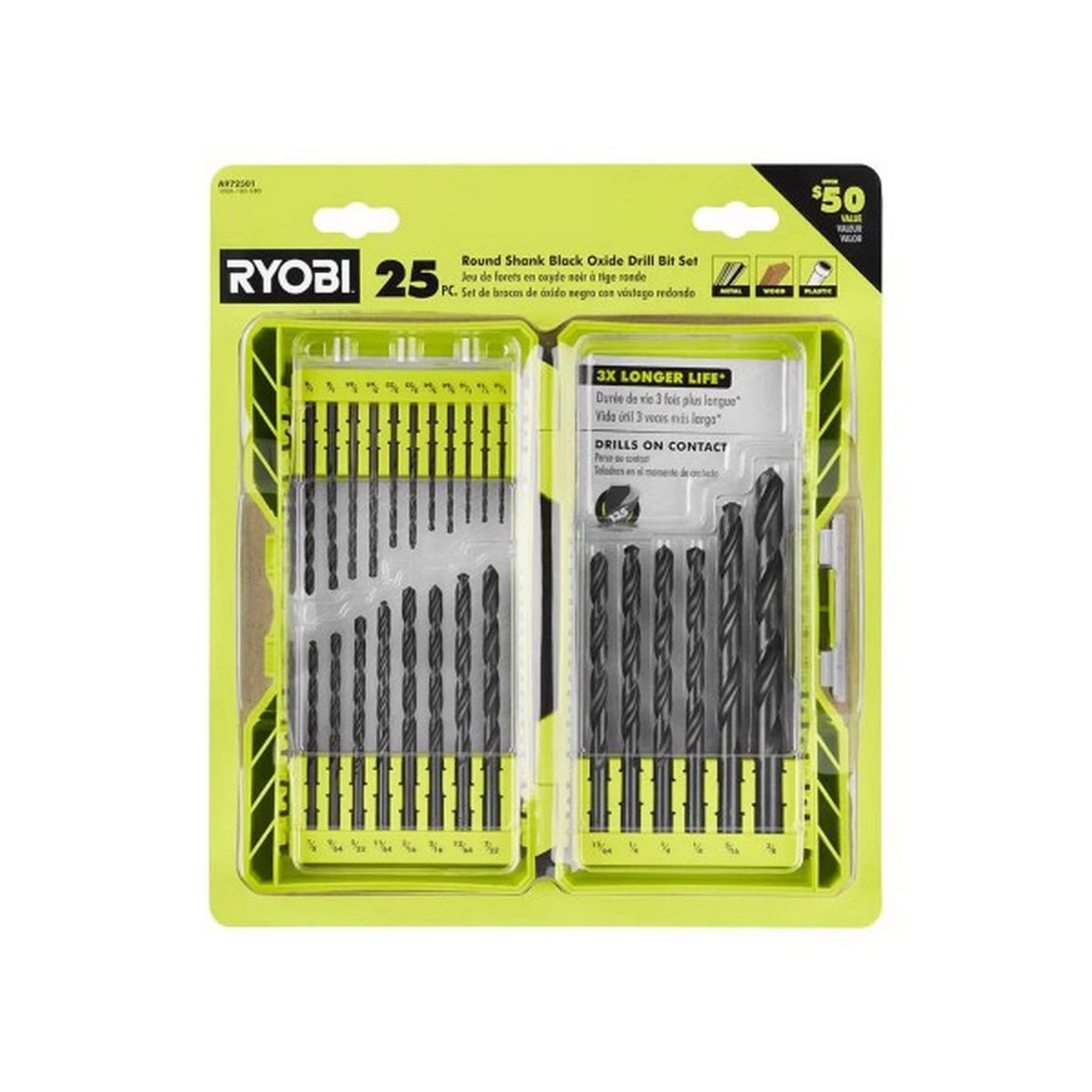 RYOBI Black Oxide Round Shank Drill Bit Set (25-Piece) - Walmart.com