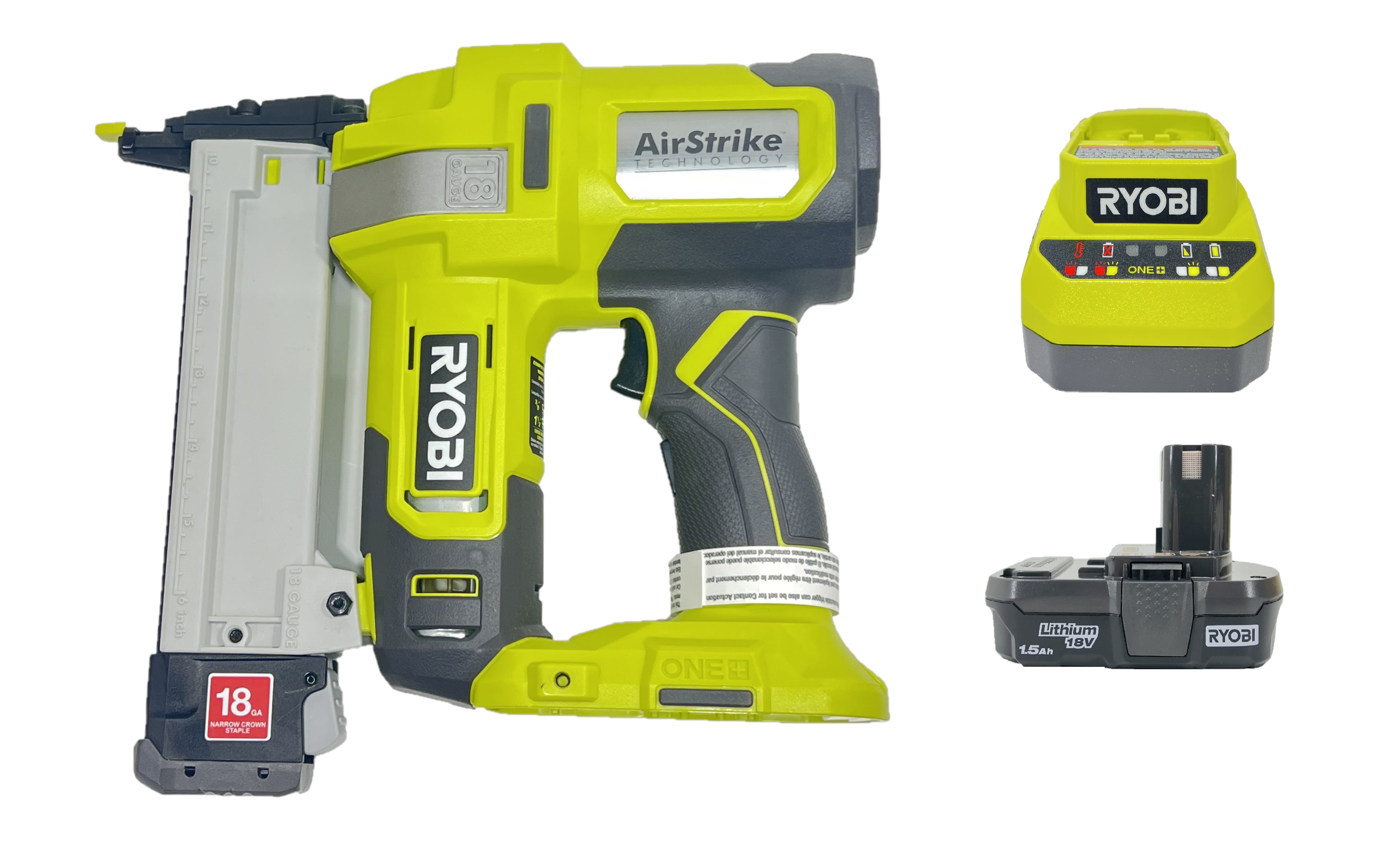 RYOBI ONE+ P361 18V 18-Gauge Cordless AirStrike Narrow Crown Stapler ...