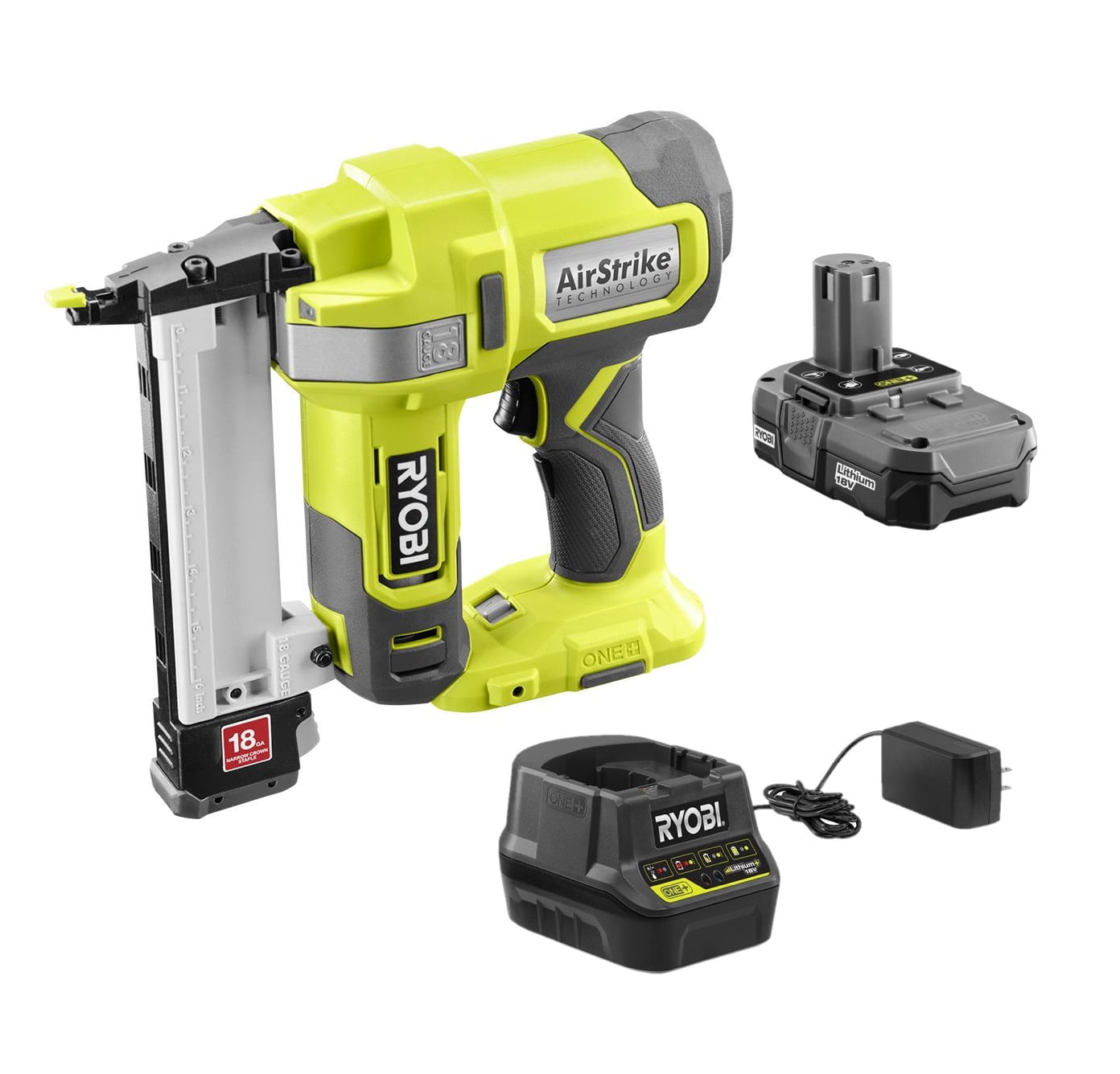 RYOBI ONE+ P361 18V 18-Gauge Cordless AirStrike Narrow Crown Stapler ...
