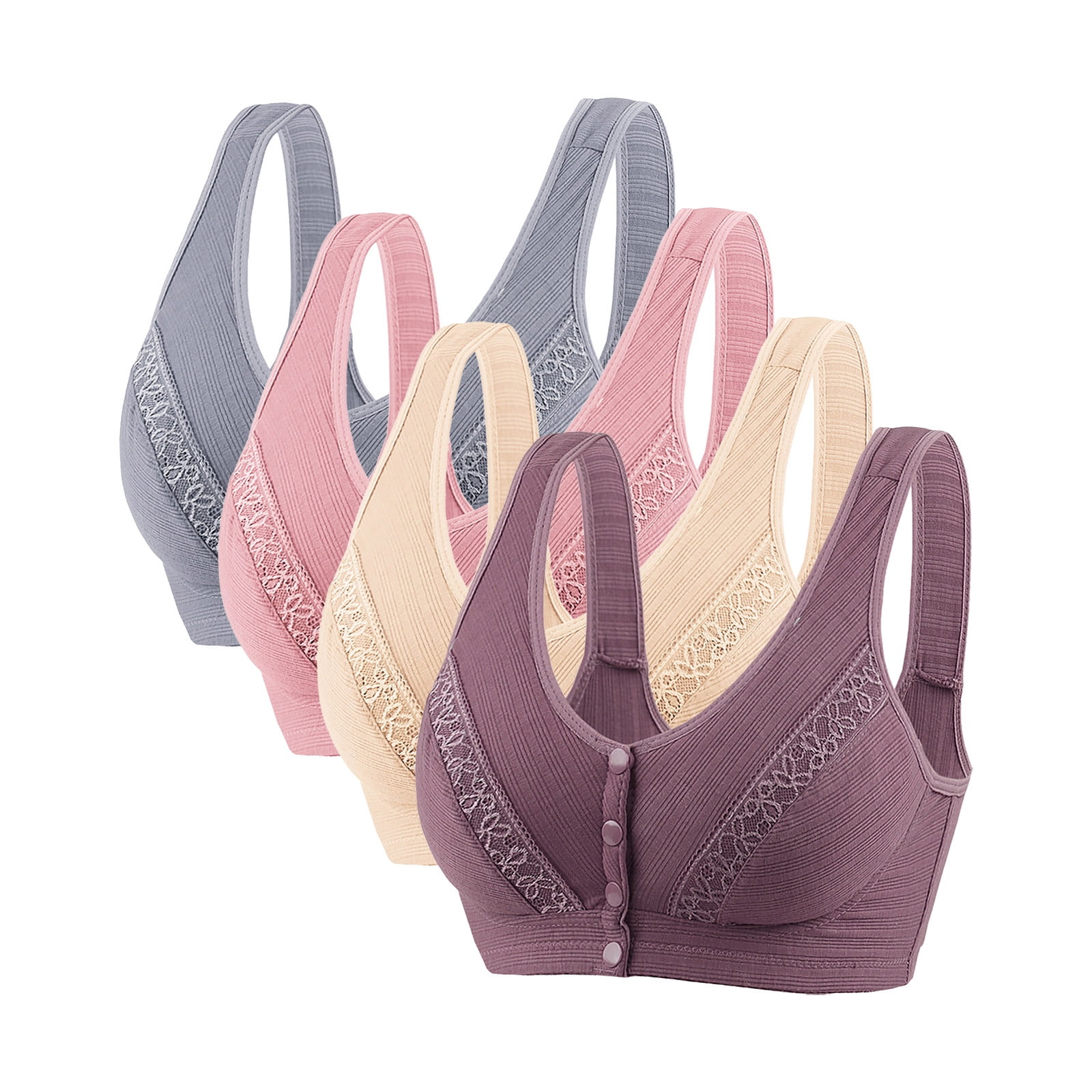 RYRJJ 4 Pack Front Snaps Seniors Bras for Older Women Wireless Front ...