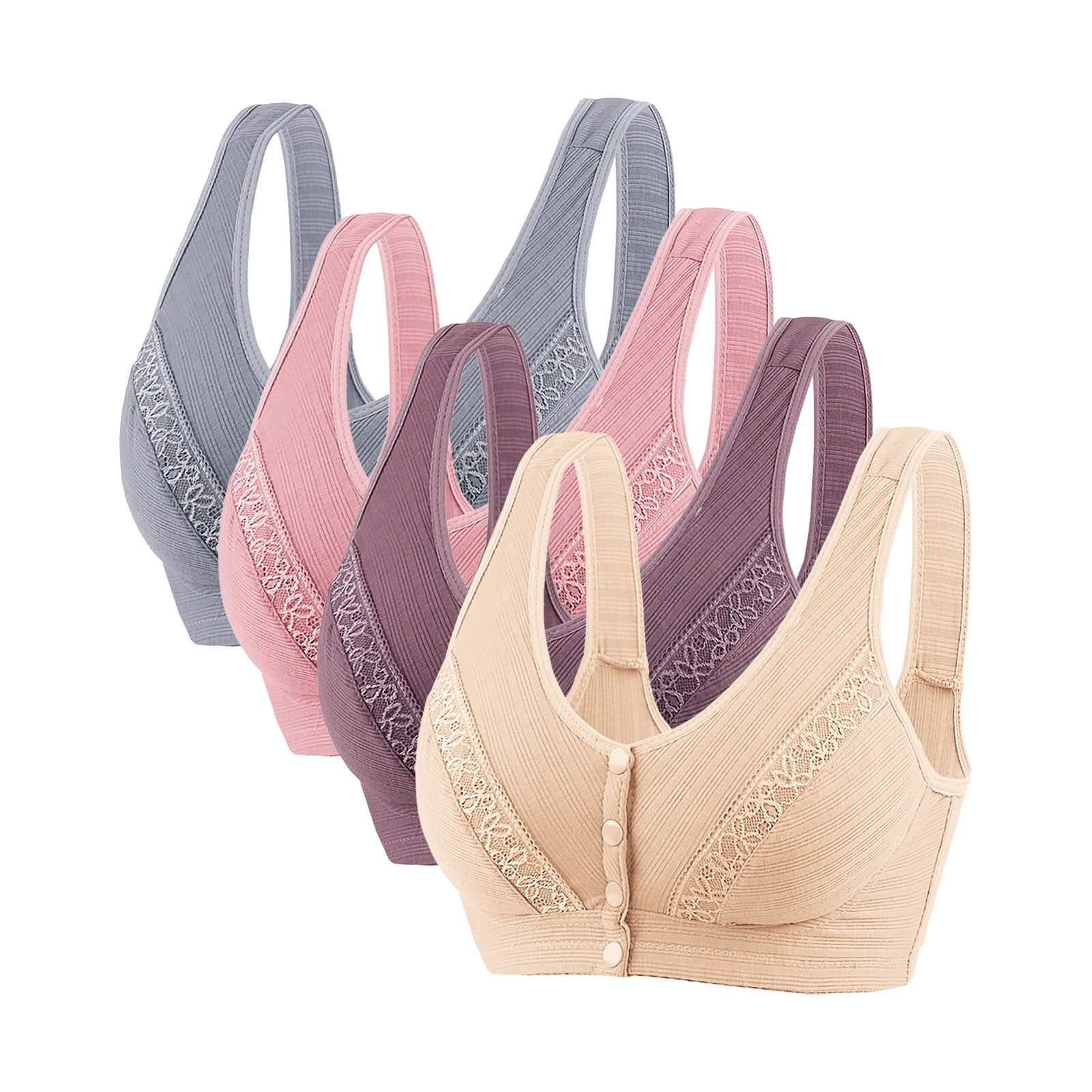 RYRJJ 4 Pack Front Snaps Seniors Bras for Older Women Wireless Front ...