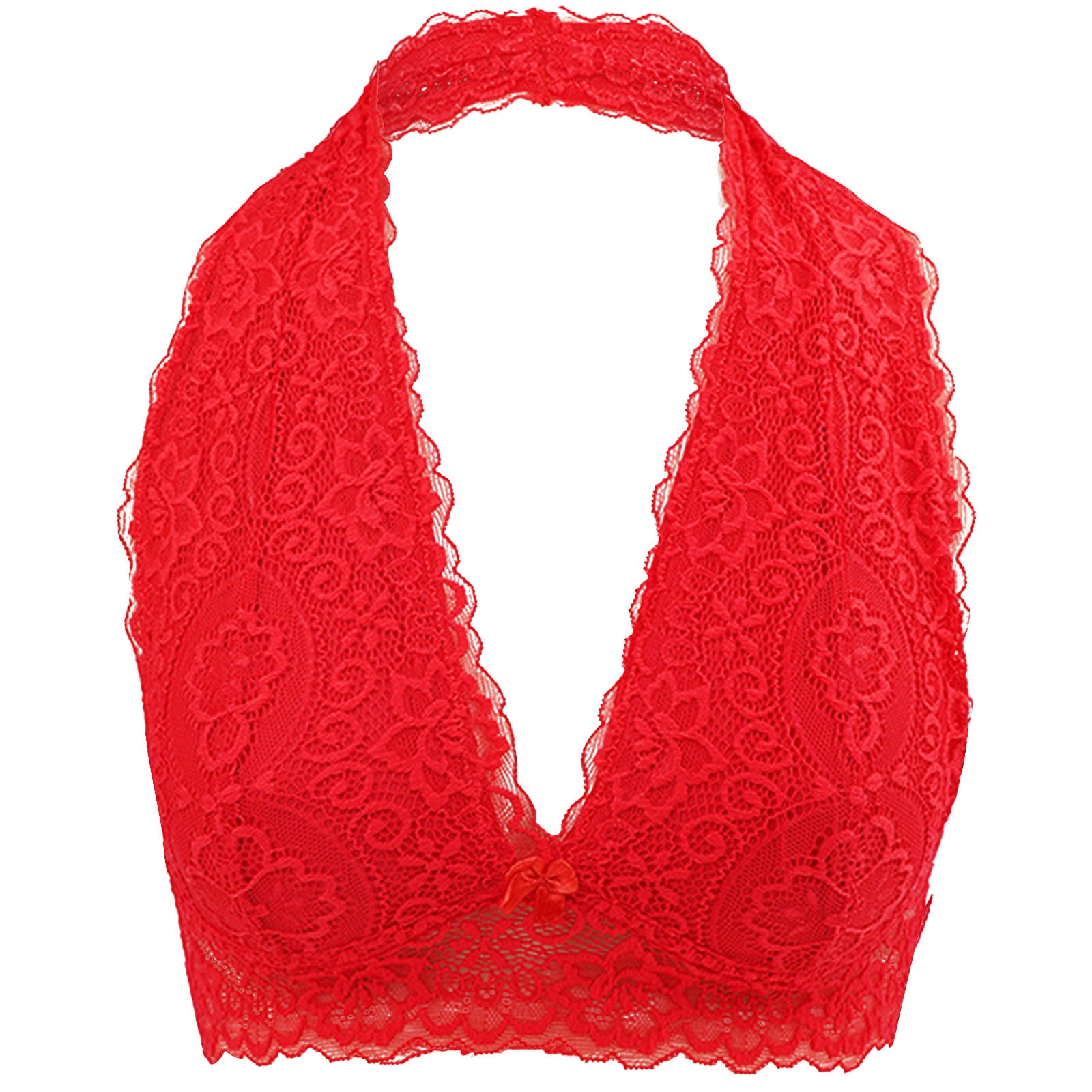 RYRJJ Women Floral Lace Halter Bra Bralette Top Hook and Eye Closure ...