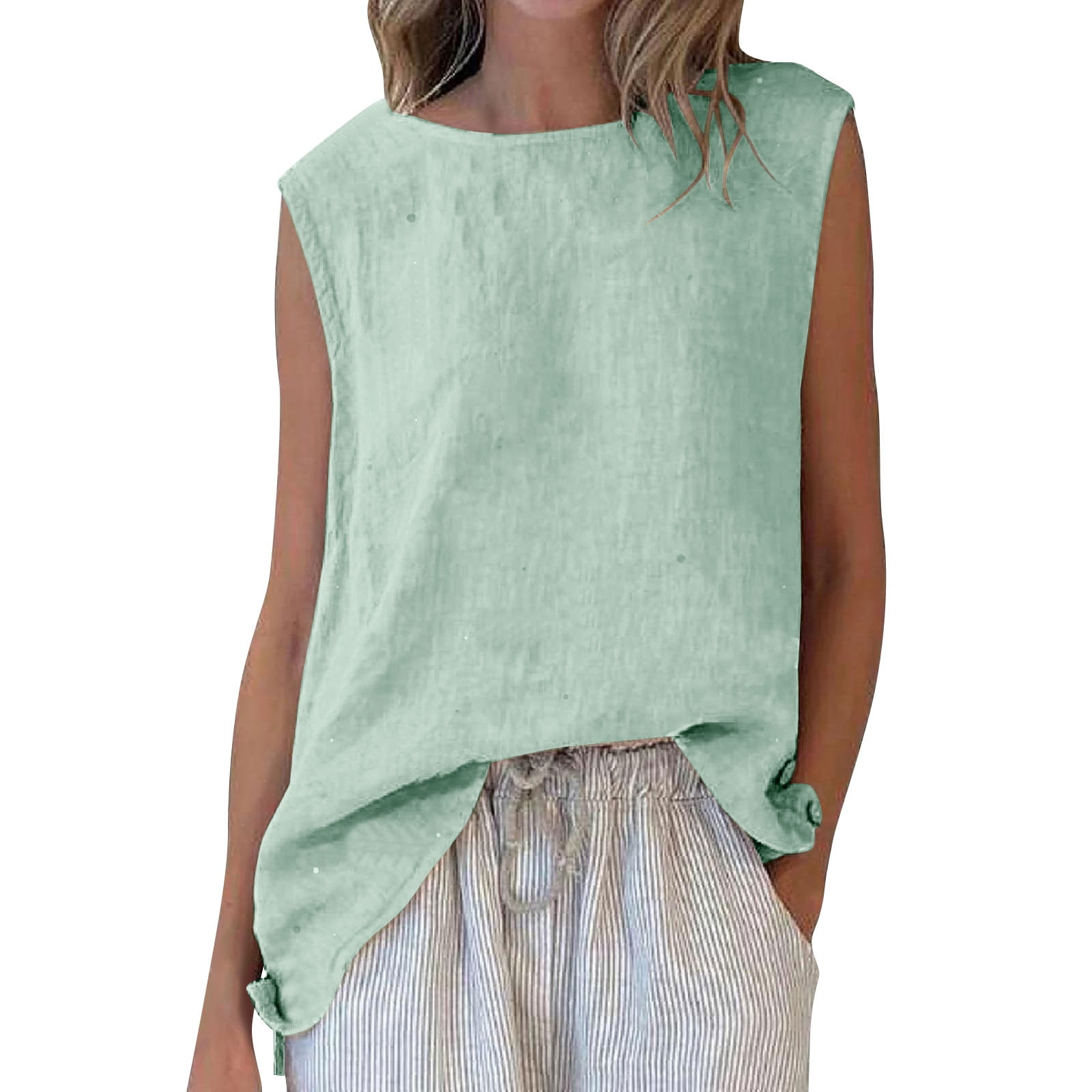 RYRJJ Cotton Linen Tank Tops for Women Summer Casual Crew Neck ...