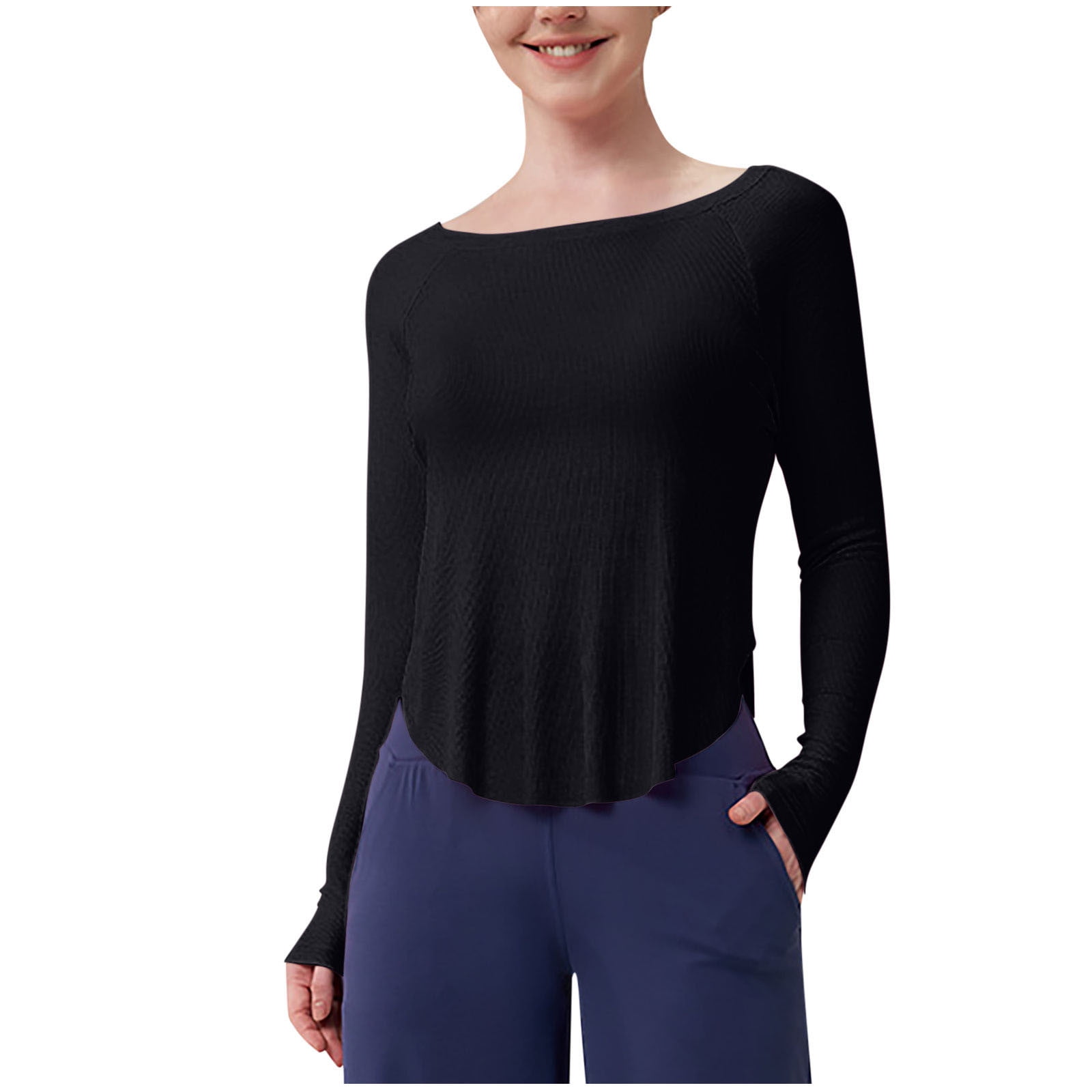 RYRJJ Long Sleeve Workout Crop Tops for Women Lightweight Running Shirts Quick Dry Athletic ...