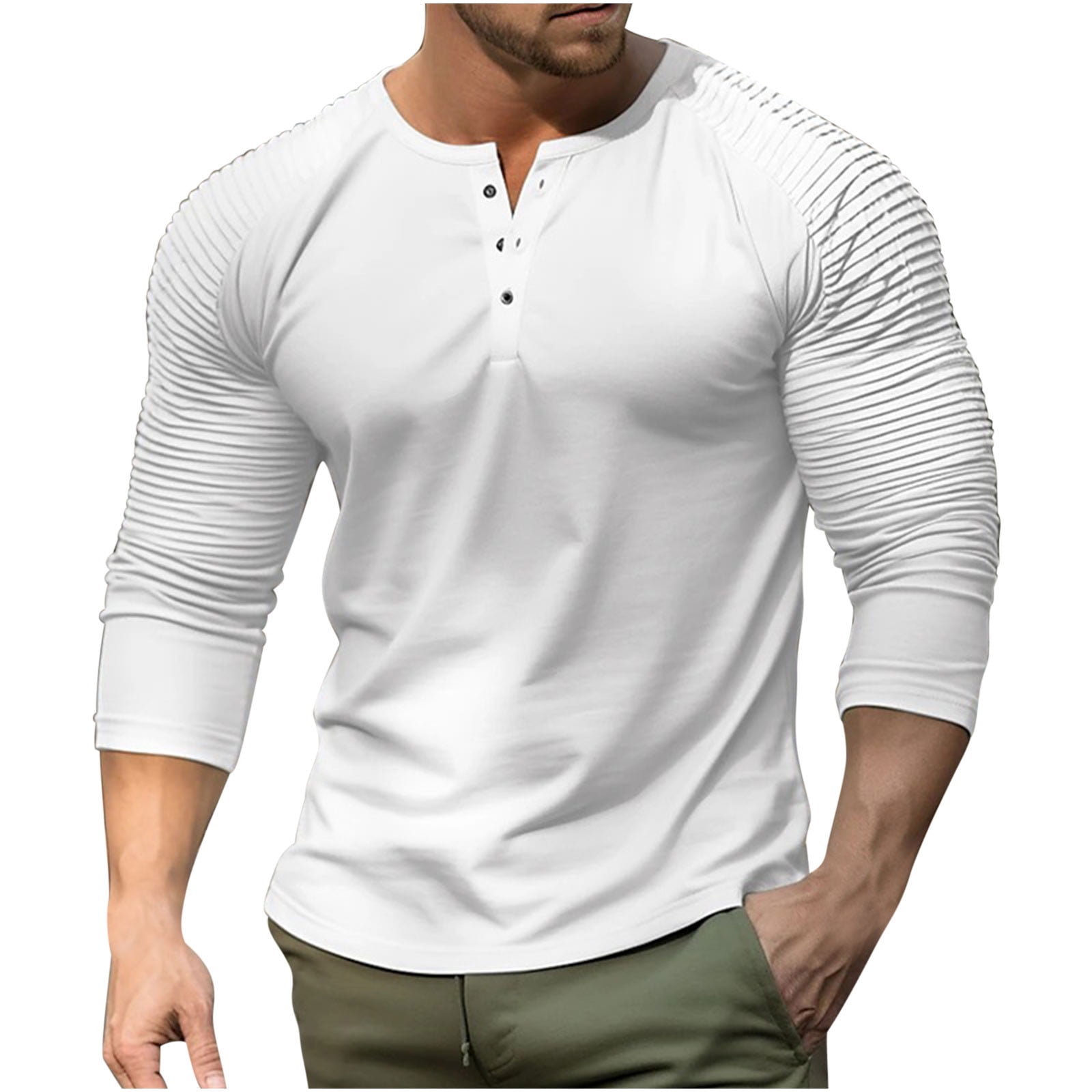Ryrjj Mens Muscle Slim T Shirt Pleated Raglan Sleeve Gym Tees Tops