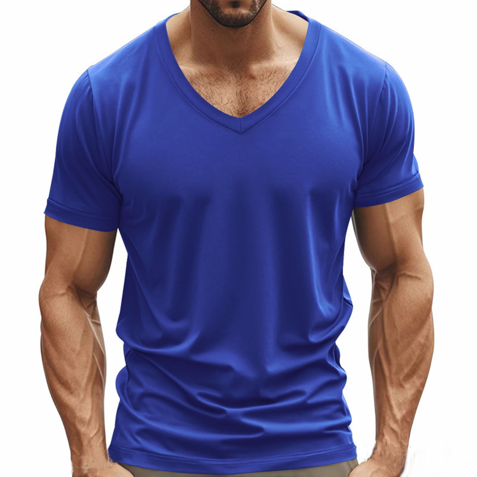 RYRJJ Men's Muscle T Shirts Stretch Short Sleeve V Neck Bodybuilding ...