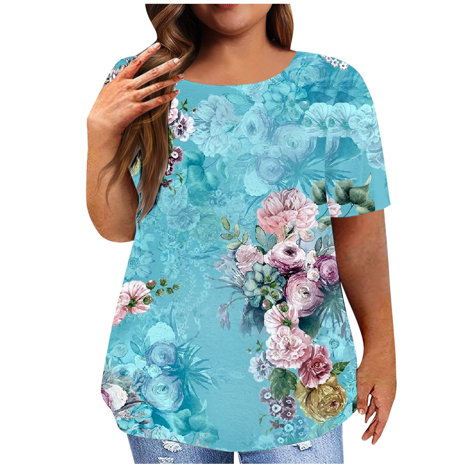 RYRJJ Plus Size Tops for Women Summer Trendy Floral Print Tunic Spring ... RYRJJ Plus Size Tops for Women Summer Trendy Floral Print Tunic Spring ...